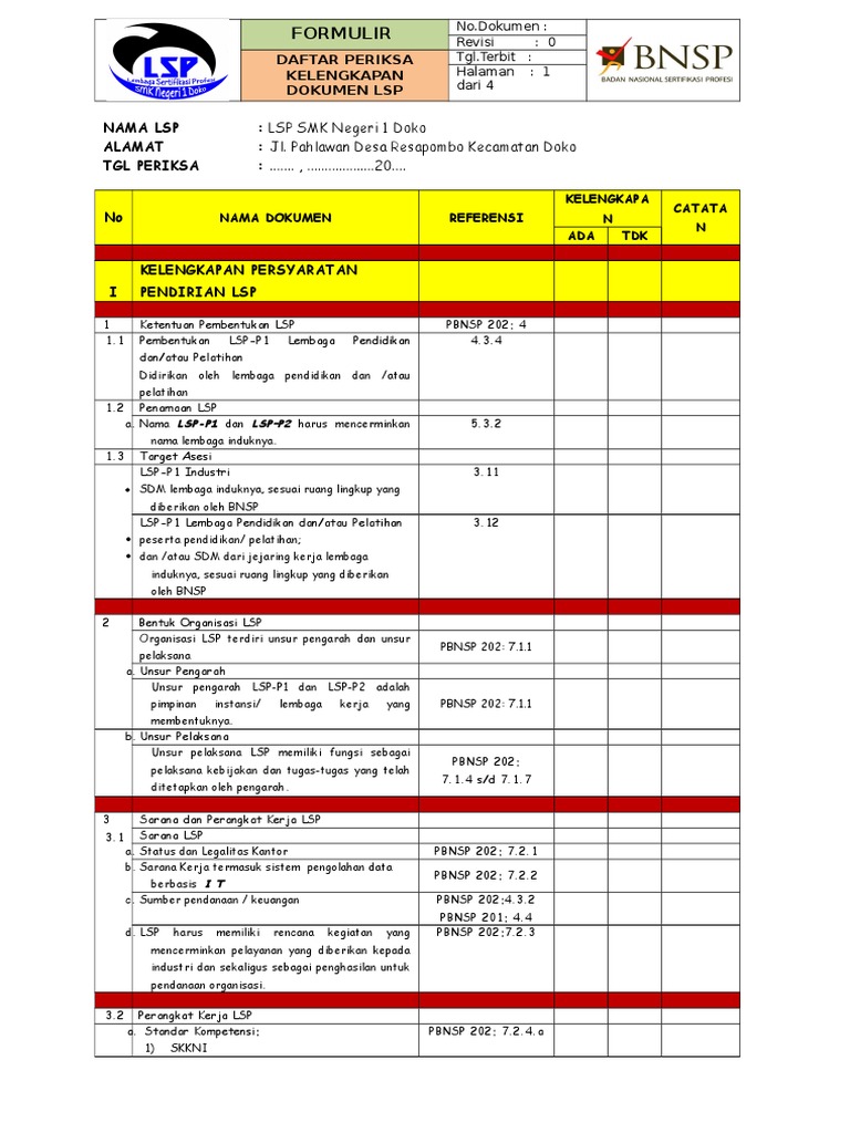 Ceklis Kelengkapan Dokumen LSP | PDF