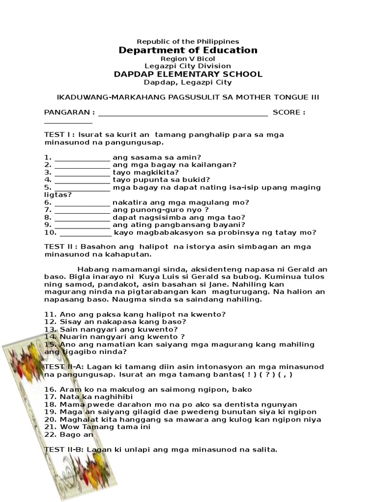 2nd Grading Period (Mother Tongue 3) | PDF