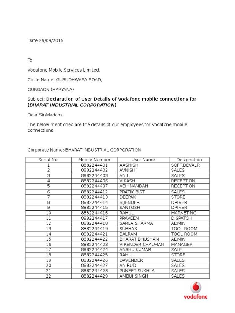 Format Vodafone | PDF