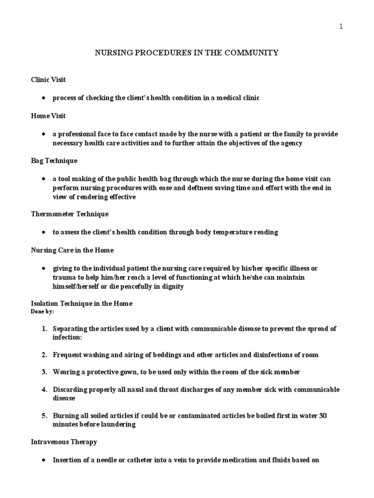 Community Health Nursing Procedures | PDF | Self-Improvement | Wellness