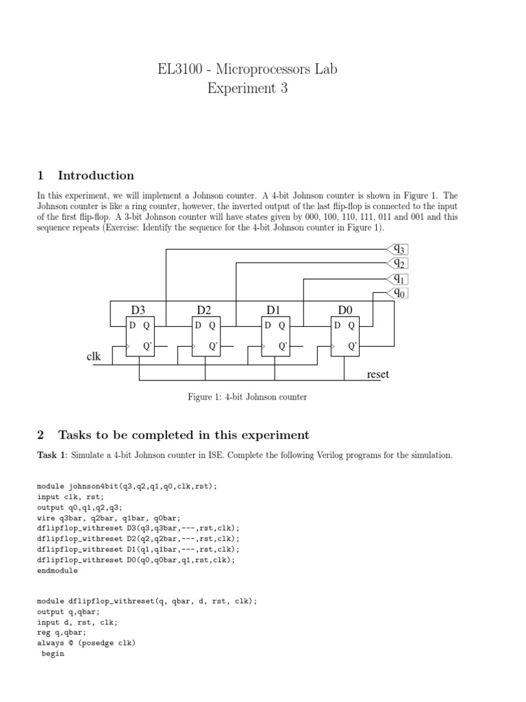 EL3100 - Microprocessors Lab Experiment 3: Q D Q' Q D Q' Q D Q' Q D | PDF | Science ...