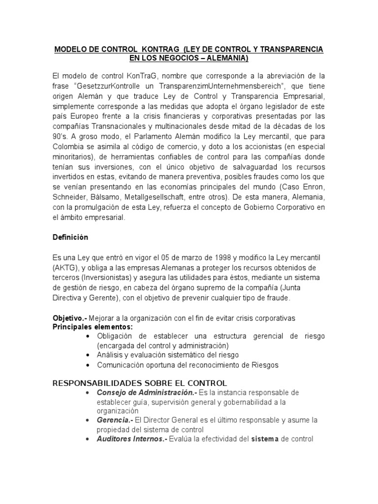 Modelo de Control Kontrag | Descargar gratis PDF | Corporación ...