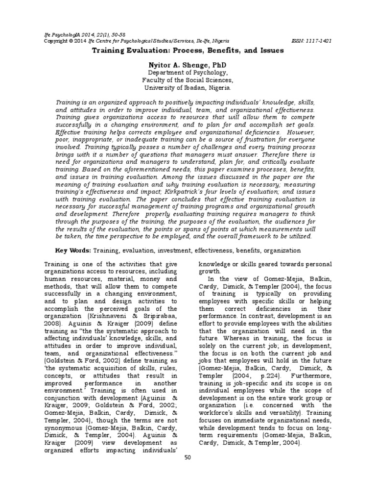 Training Evaluation Process, Benefits, and Issues | PDF | Evaluation ...