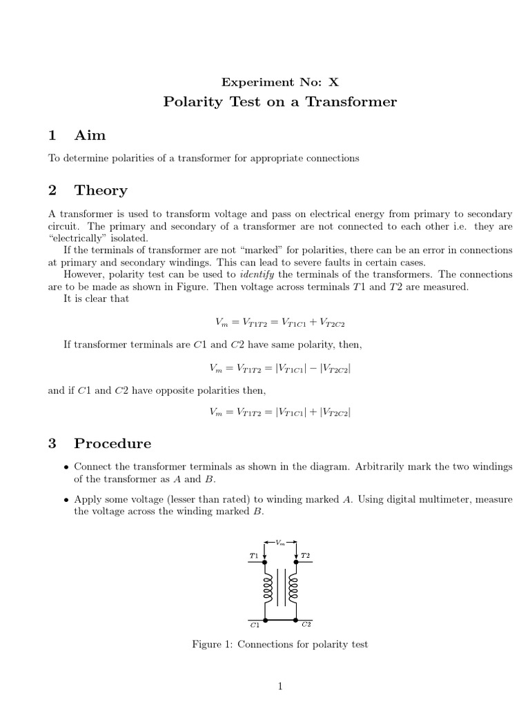 Polarity Test On A Transformer 1 Aim: Experiment No: X | PDF