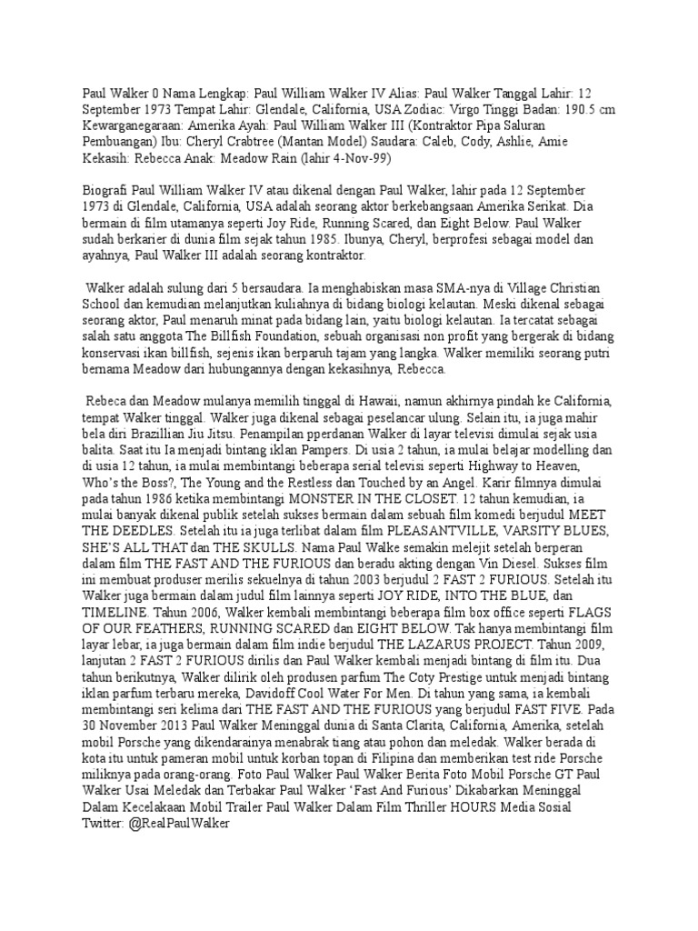 Paul Walker 0 Nama Lengkap | PDF