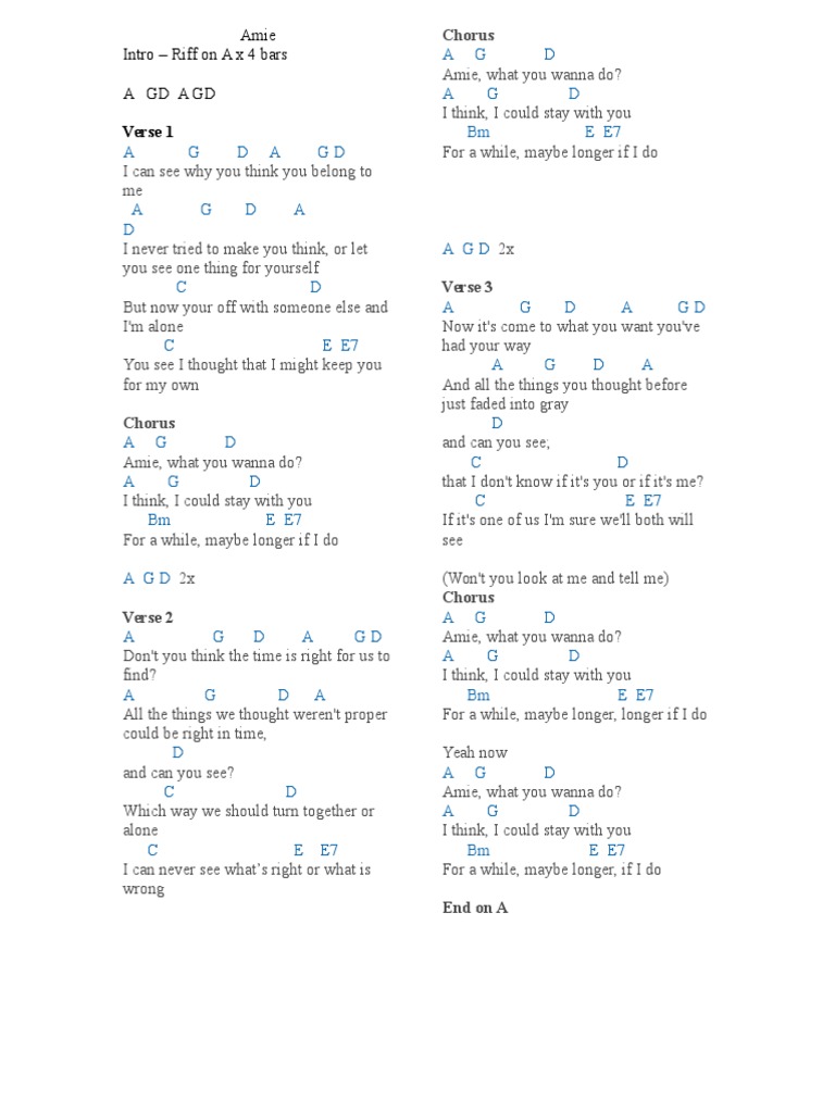 "Amie: Song Lyrics and Chords" | PDF | Language Arts & Discipline