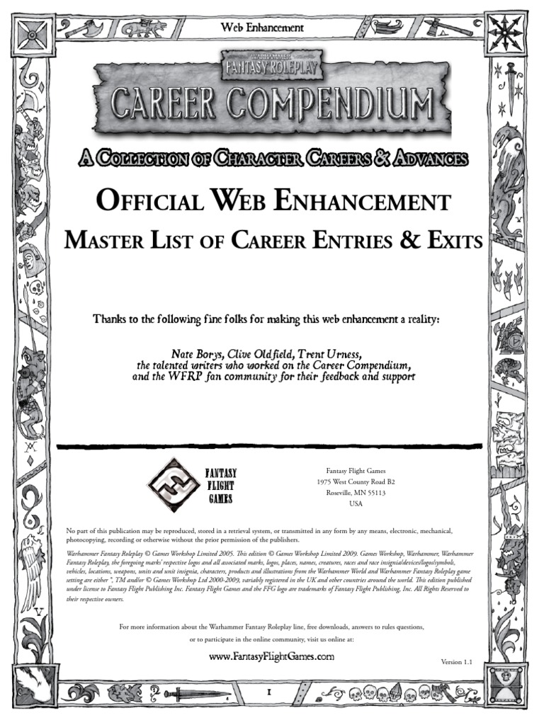 WFRP 0 Career Entries and Exits Sheet PDF | PDF