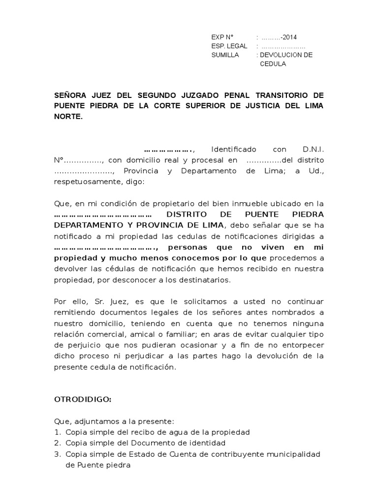 Devolucion de La Cedula Notificacion