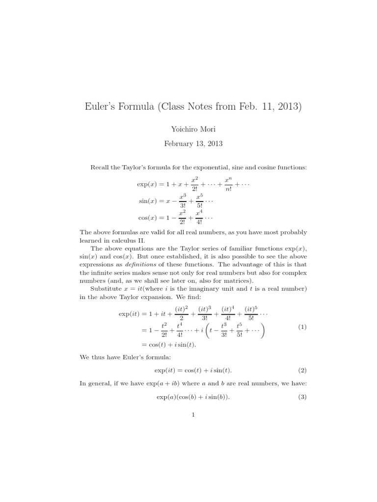 Euler's Formula PDF | PDF
