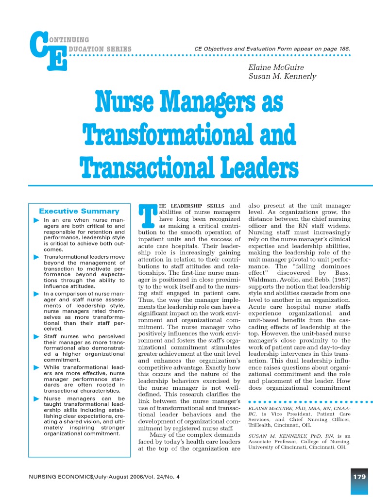 2 - Nurse Managers As Transformational and Transactional Leaders | PDF ...