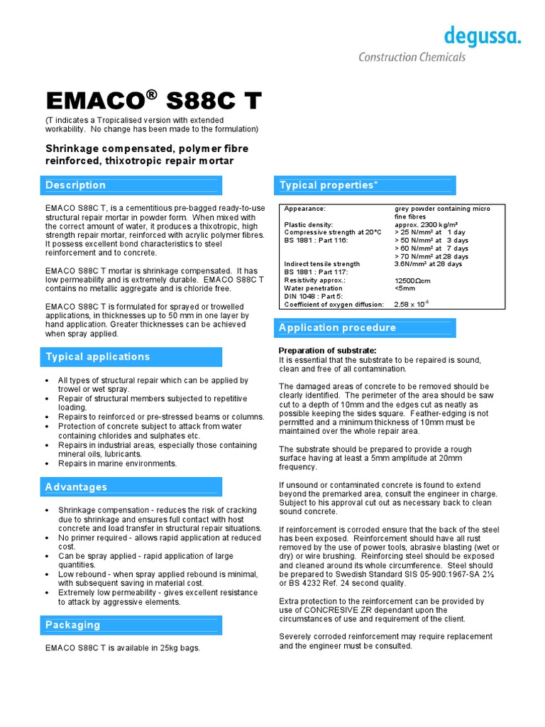 Tds - Emaco s88c T | PDF | Mortar (Masonry) | Concrete