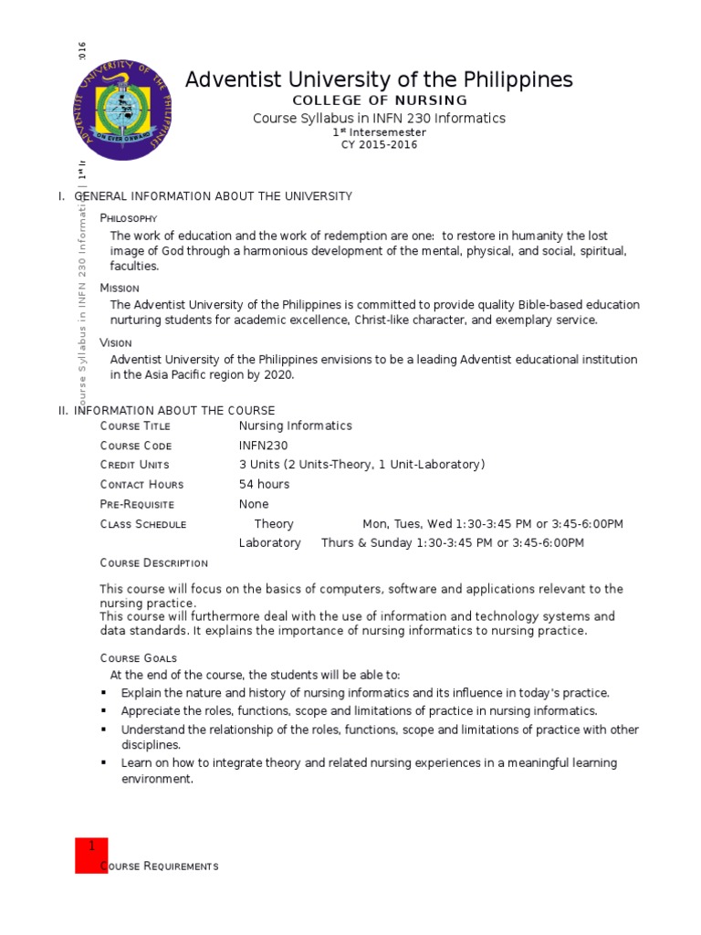 Nursing Informatics Summer2015 Course Syllabus | PDF | Health ...