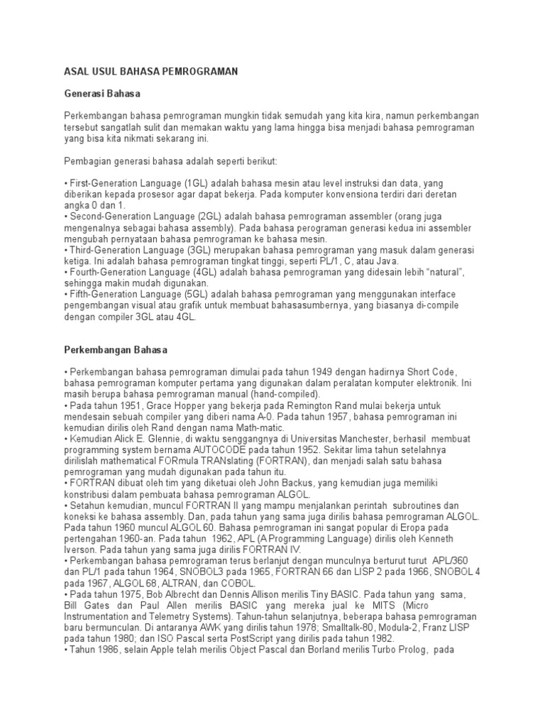 Asal Usul Bahasa Pemrograman | PDF