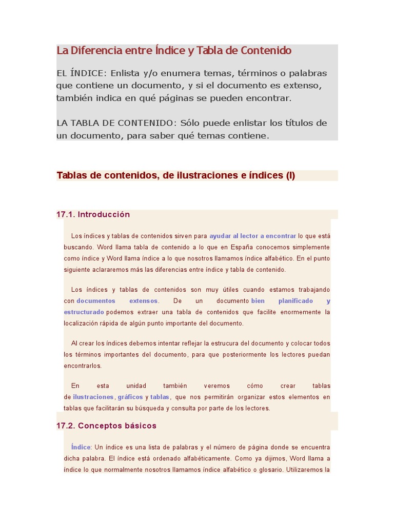 La Diferencia Entre Índice y Tabla de Contenido