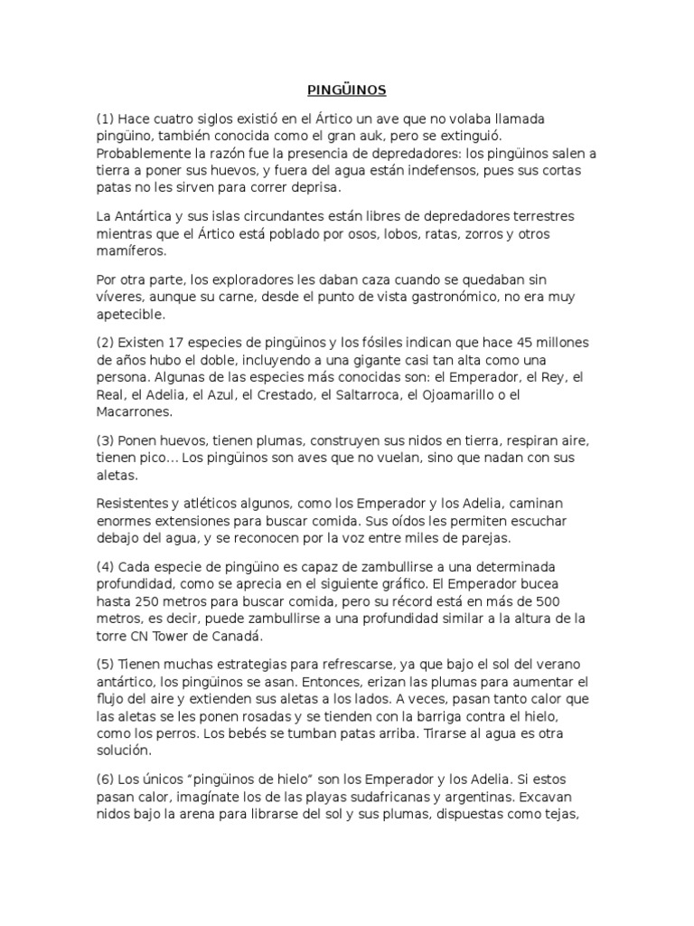 PINGÜINOS - Texto Expositivo | PDF | Pingüino | Pluma