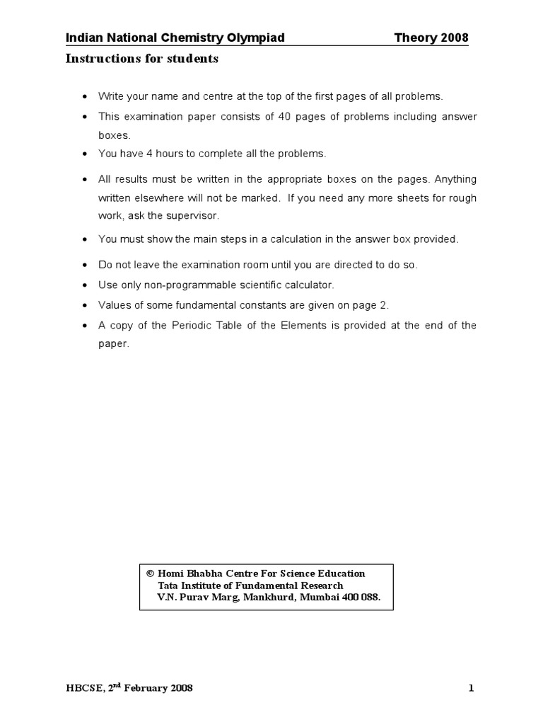 INChO 2008 Question Paper | PDF | Coordination Complex | Chemical ...