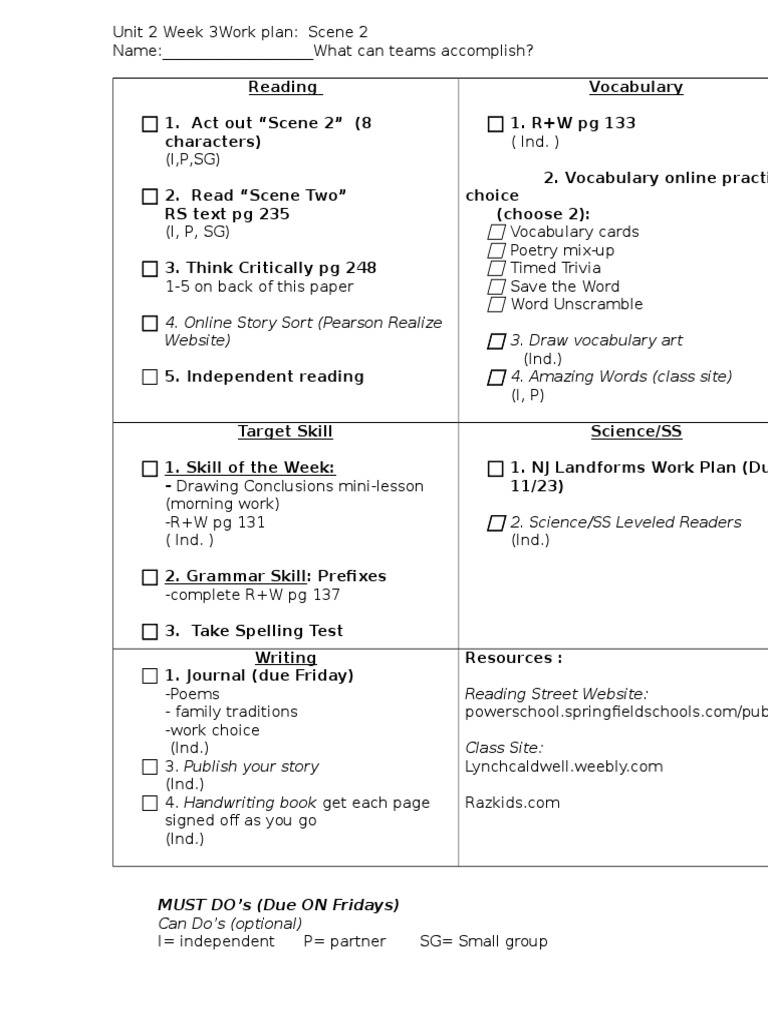 Week 3 Work Plan: Scene 2 Activities | PDF | Teaching Methods & Materials