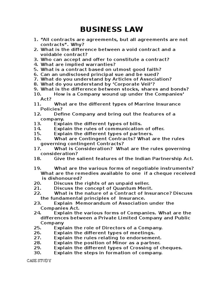 Key Business Law Questions Explained | PDF | Corporate Law | Private Law