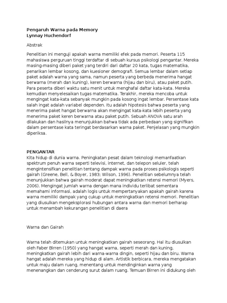 Pengaruh Warna Pada Memory | PDF