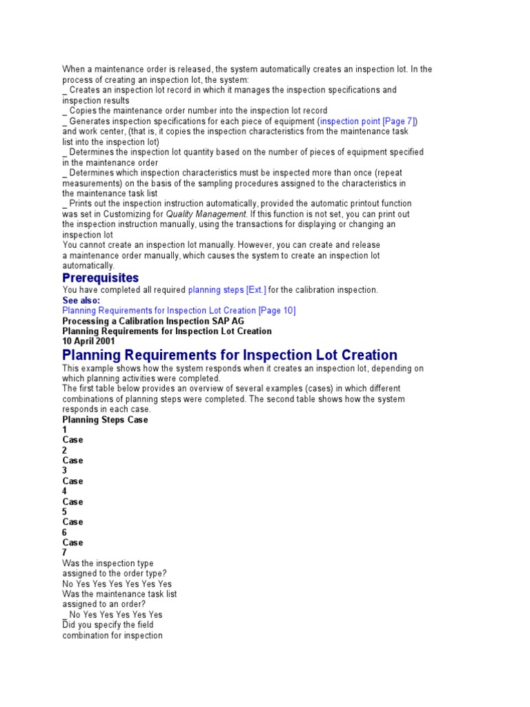Planning Requirements For Inspection Lot Creation: Prerequisites | PDF ...