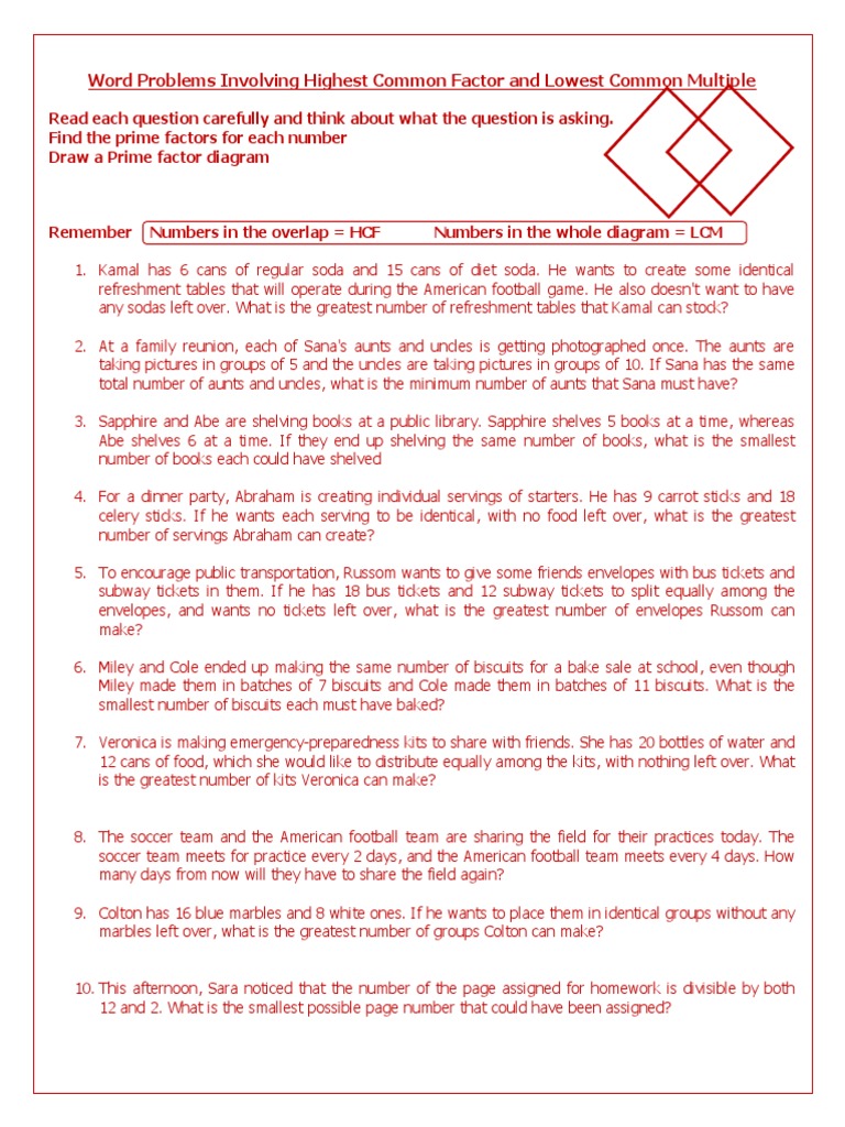 HCF and LCM Word Problems | PDF | Leisure | Sports