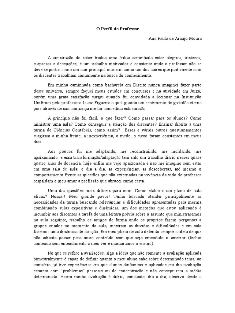 Texto 1 O Perfil Do Professor | PDF | Lição | Aprendizado
