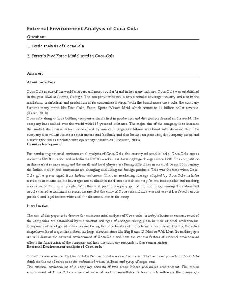 Coca-Cola's External Environment Analysis | PDF | Coca Cola | Inflation