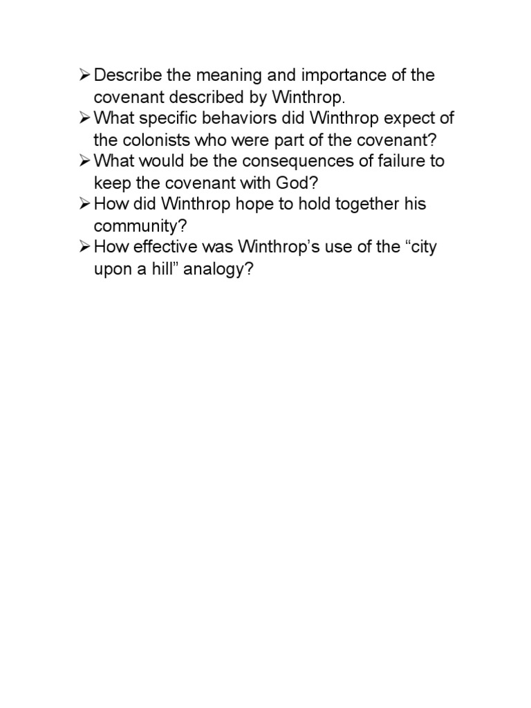 Winthrop City On A Hill Questions | PDF