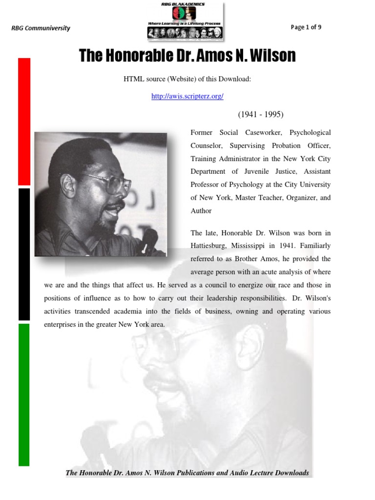 The Honorable DR Amos N Wilson Publications and Audio Lecture Downloads ...