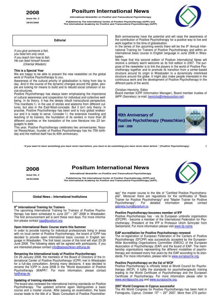 Positum International News | PDF | Psychotherapy | Psychiatry