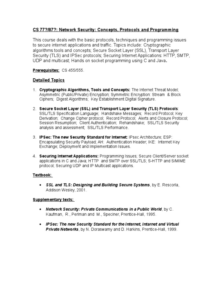 CS 77?/87?: Network Security: Concepts, Protocols and Programming | PDF