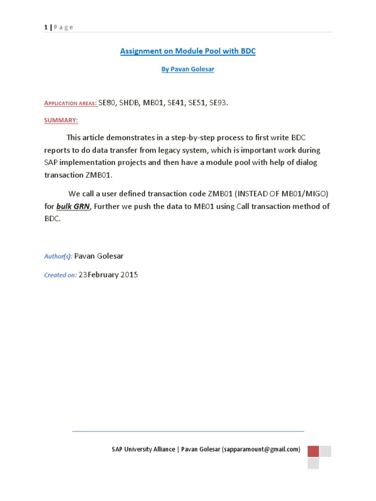 BDC + Module Pool Quick Reference | PDF | Graphical User Interfaces ...