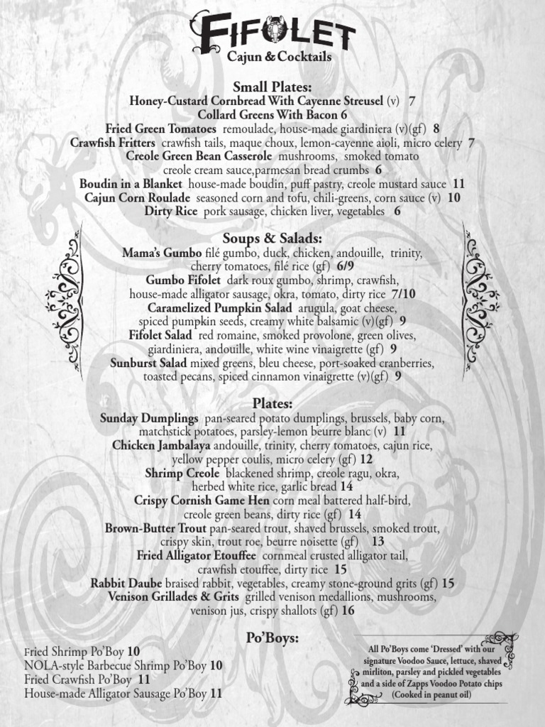 Fifolet Menu in Wicker Park | PDF | Louisiana Creole Cuisine | Cajun ...