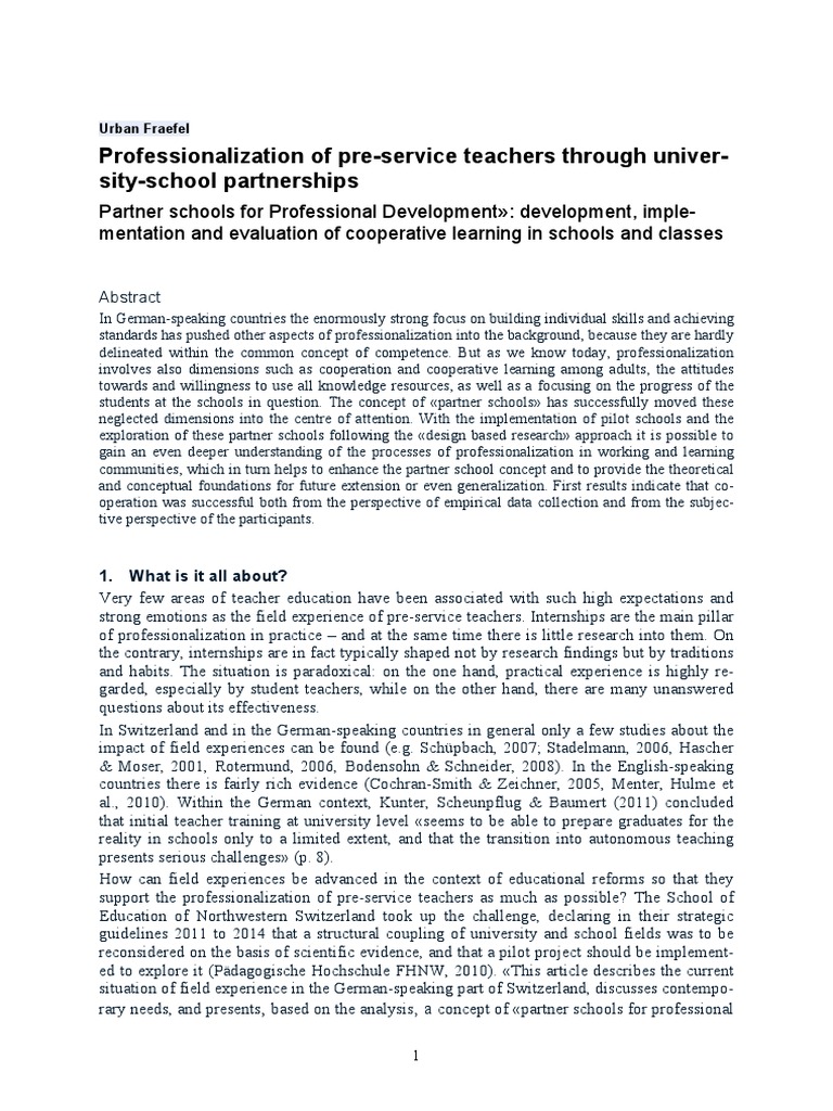 Professionalization of Pre-Service Teachers Through University-School ...