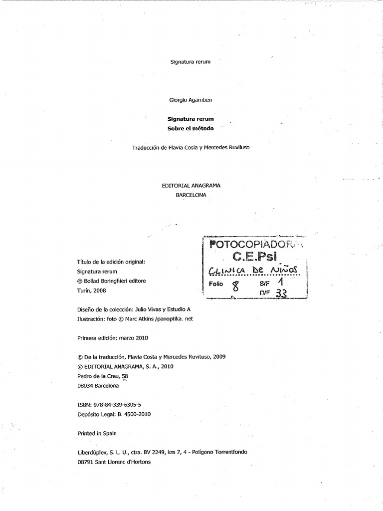Agamben Signatura Rerum PDF | PDF