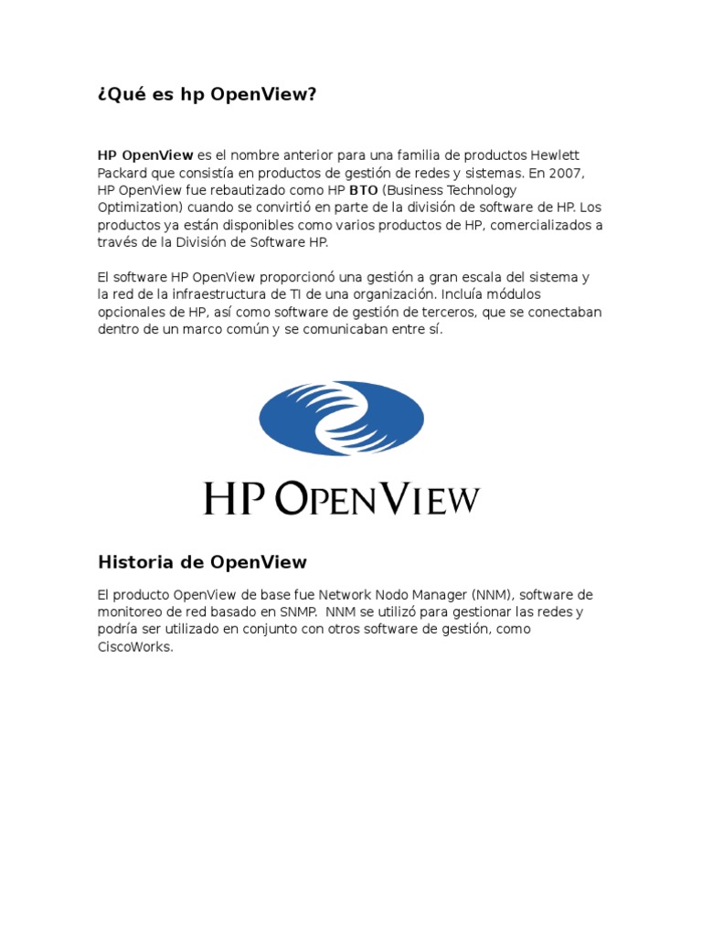 Historia y Funciones de HP OpenView | PDF | Hewlett Packard | Software