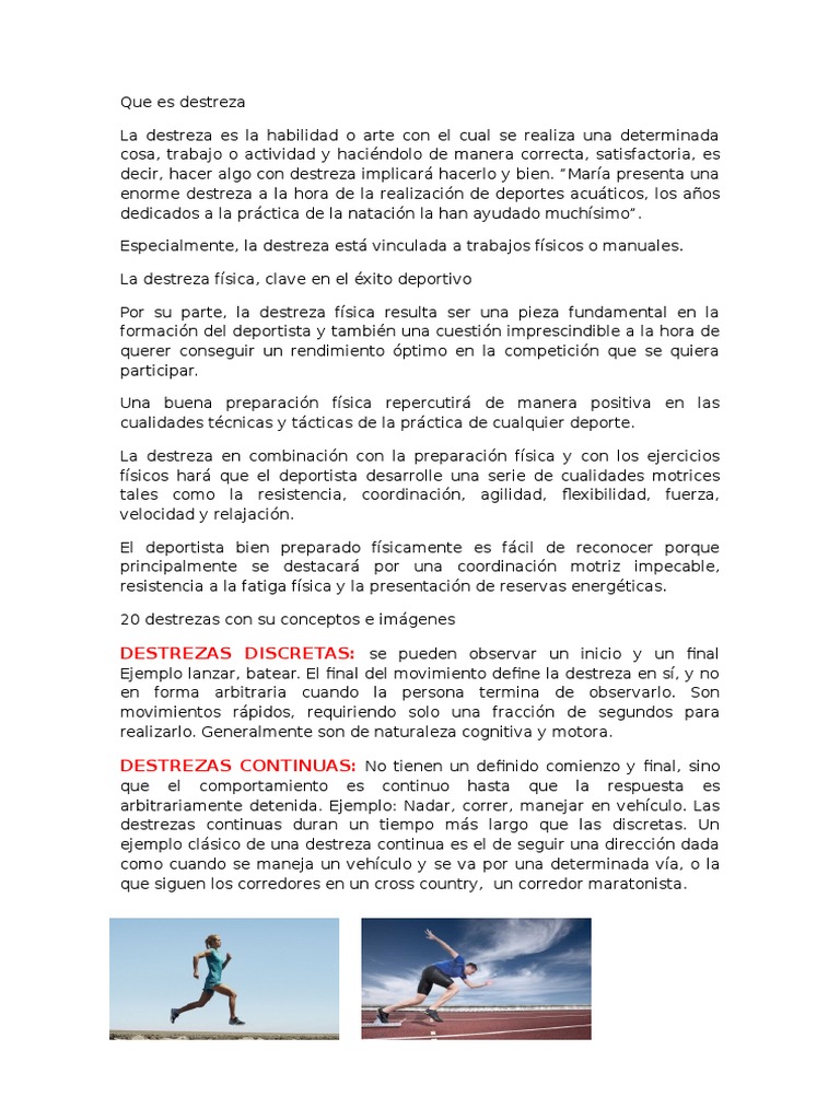 Que Es Destreza | PDF | Natación humana | Deportes