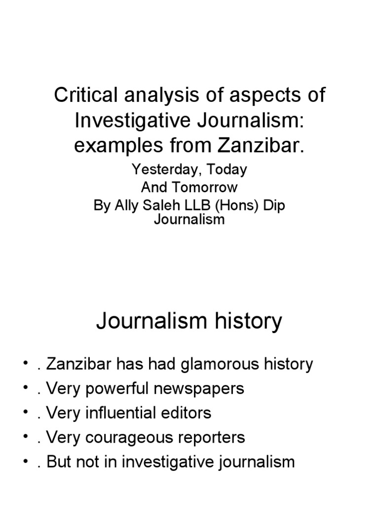 Critical Analysis of Aspects of Investigative Journalism: Examples From ...