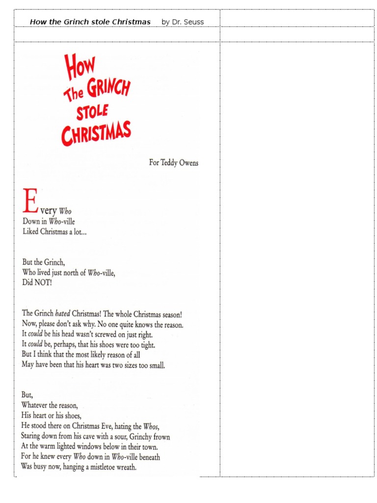 How The Grinch Stole Christmas - DR Seuss | PDF