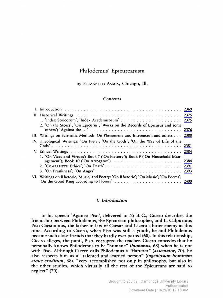 Asmis Philodemus' Epicureanism | PDF | Hellenistic Philosophy ...