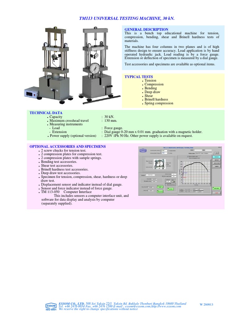 TM113 Universal Testing Machine Overview | PDF