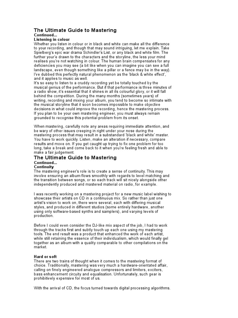 The Ultimate Guide To Mastering | PDF | Equalization (Audio ...