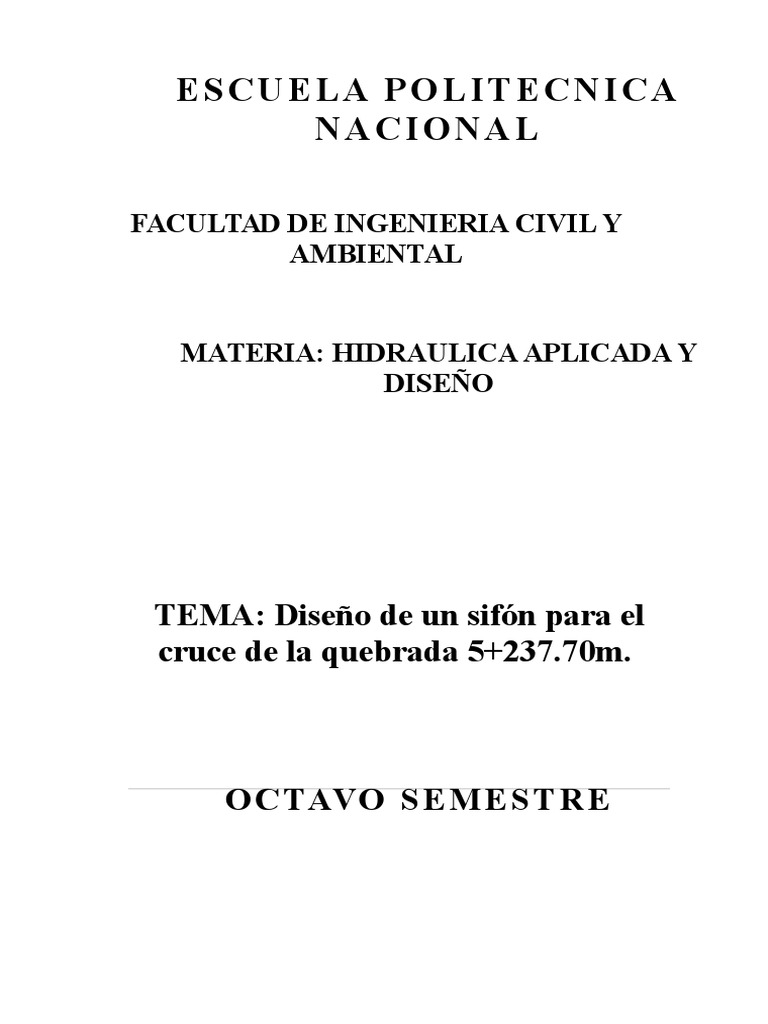 Diseño de Sifón para Cruce de Quebrada | PDF | Tanques | Descarga (hidrología)