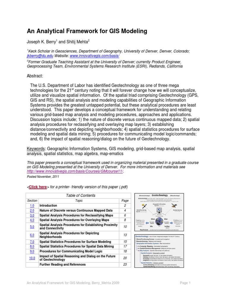 Gis Modeling Framework | PDF | Spatial Analysis | Geographic Information System