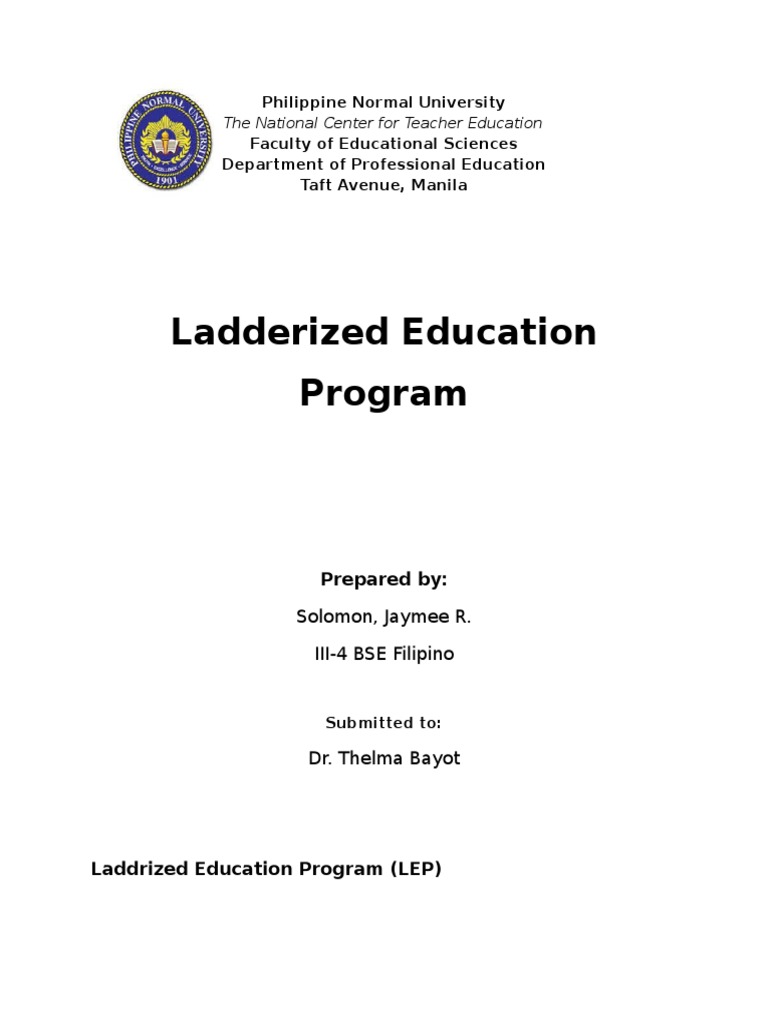 Ladderized Education Program: The National Center For Teacher Education ...