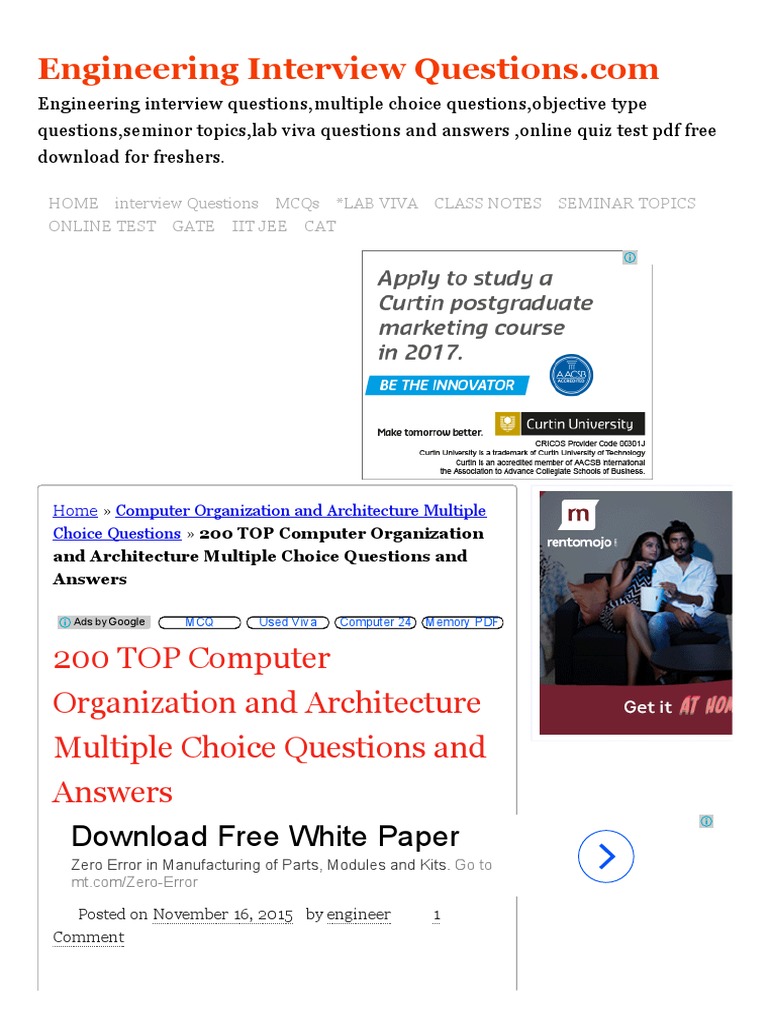 200 TOP Computer Organization and Architecture Multiple Choice Questions and Answers Computer ...