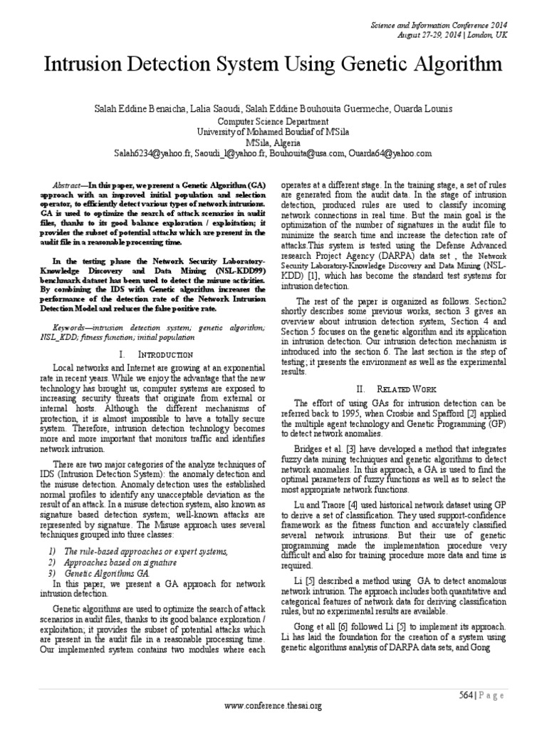 Intrusion Detection System Using Genetic Algorithm Pdf Genetic Algorithm Areas Of Computer
