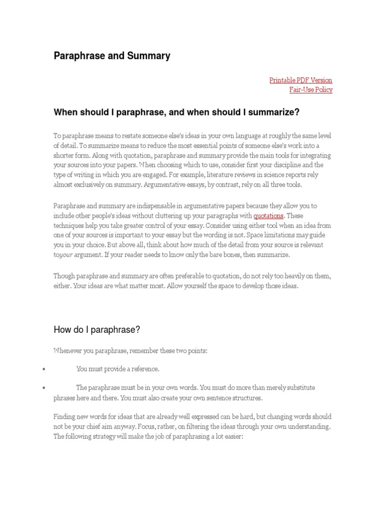 Paraphrasing and Summarizing Techniques | PDF | Autism | Asperger Syndrome