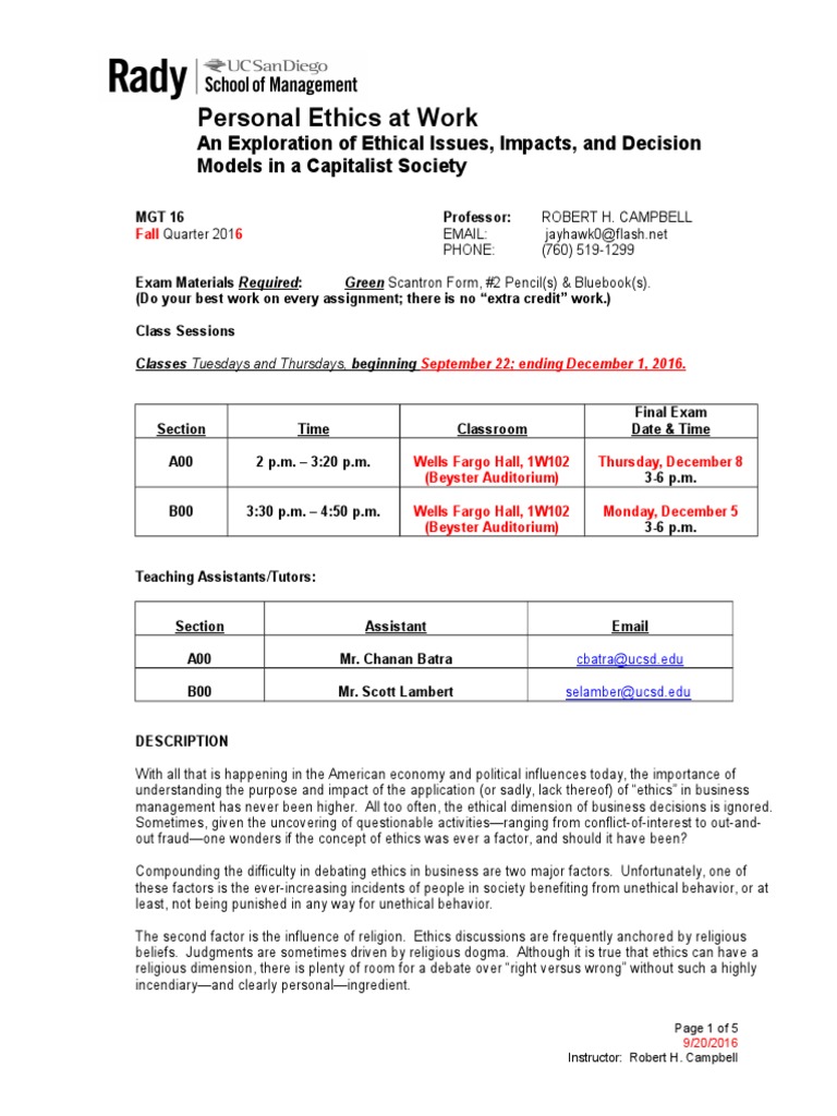Personal Ethics in Business Management | PDF | Test (Assessment) | Textbook