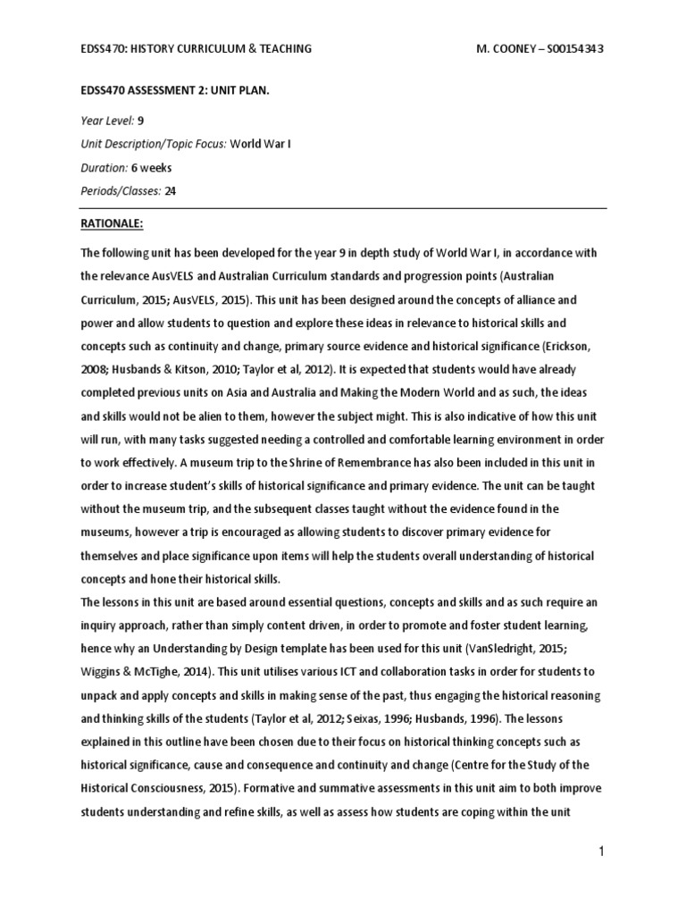 Year 9 Wwi | PDF | Educational Assessment | Curriculum